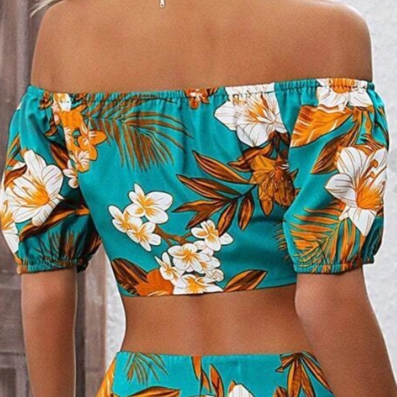 BellanBlue | Skirts | Boho Floral Tropical Print Off Shoulder Crop Top ...